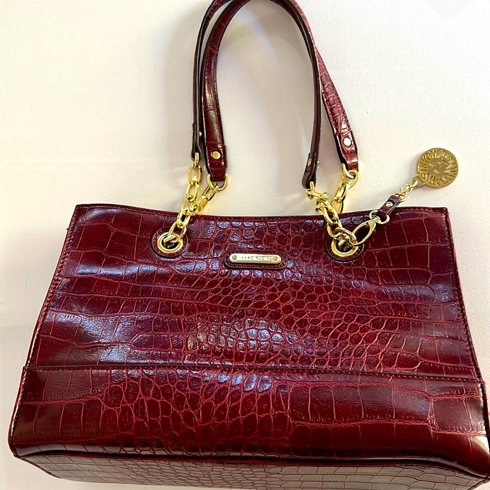 Ruby Red Anne Klein Purse Gold Logo Chain - Gem